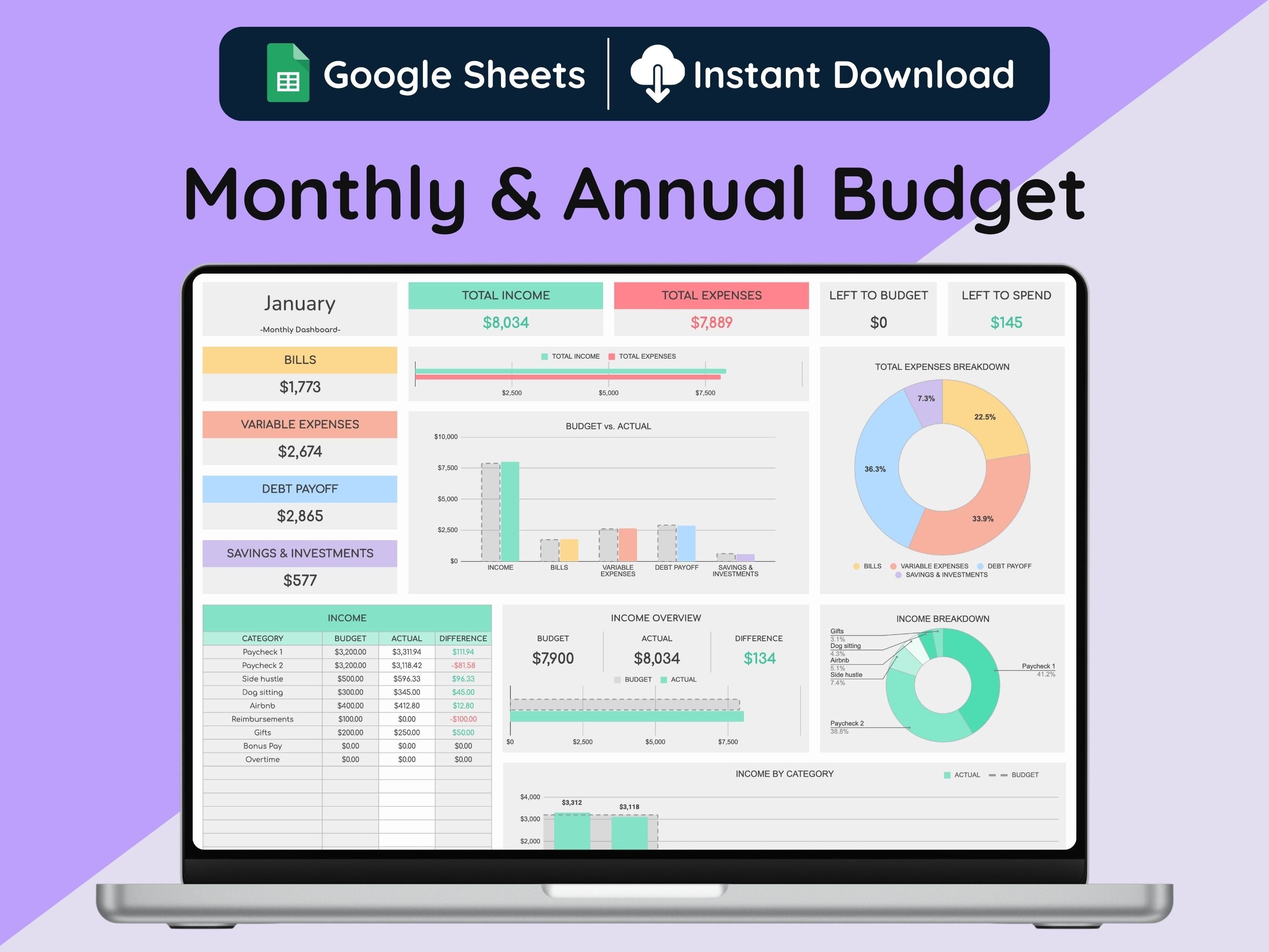 Google Sheets Monthly and Annual Budget - Light Mode – OneStopSpreadsheets