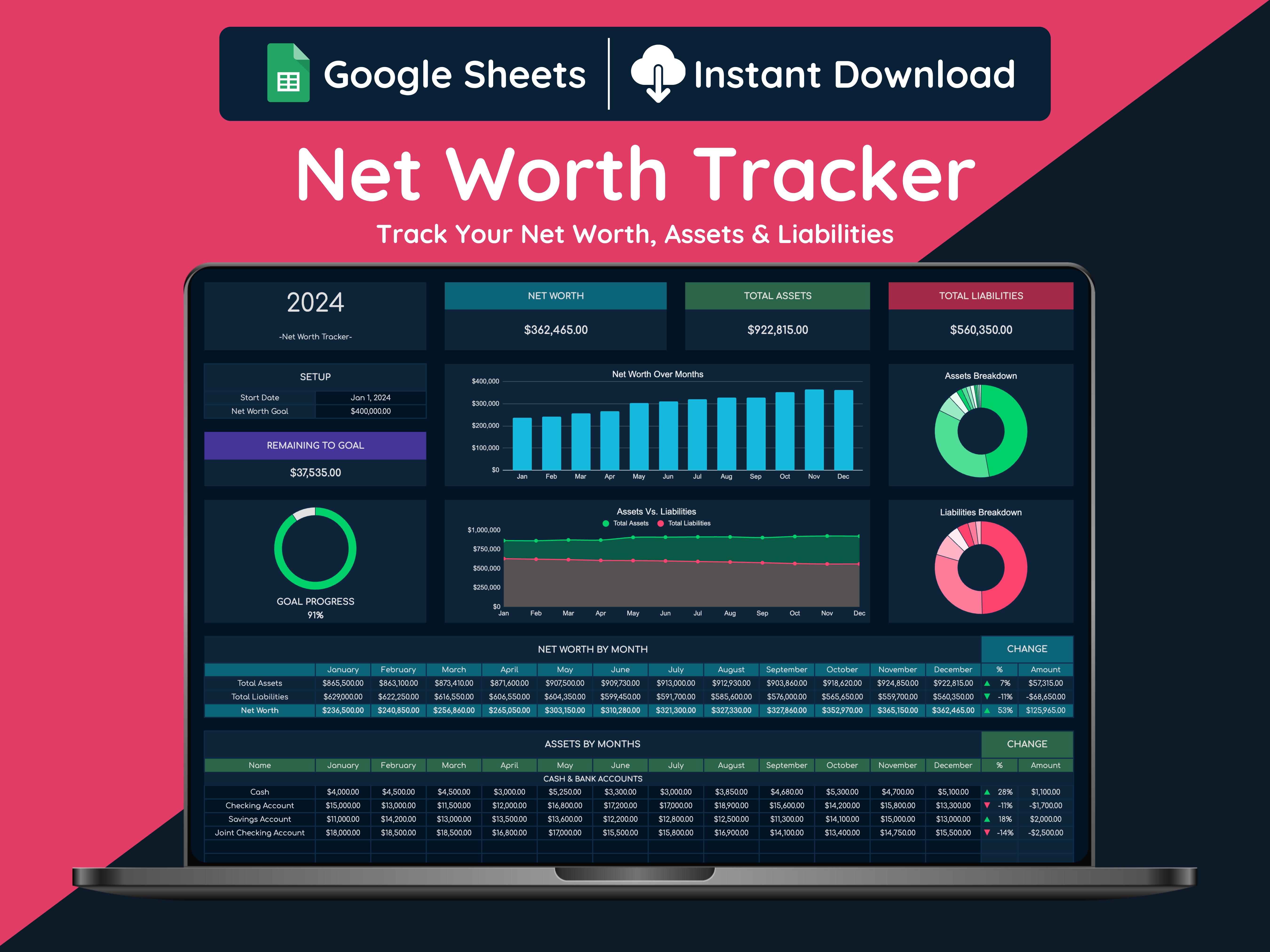 Google Sheets Net Worth Tracker - Dark Mode – OneStopSpreadsheets