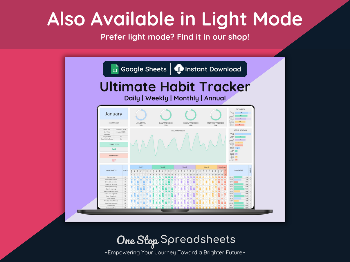 Google Sheets Ultimate Habit Tracker - Dark Mode – OneStopSpreadsheets